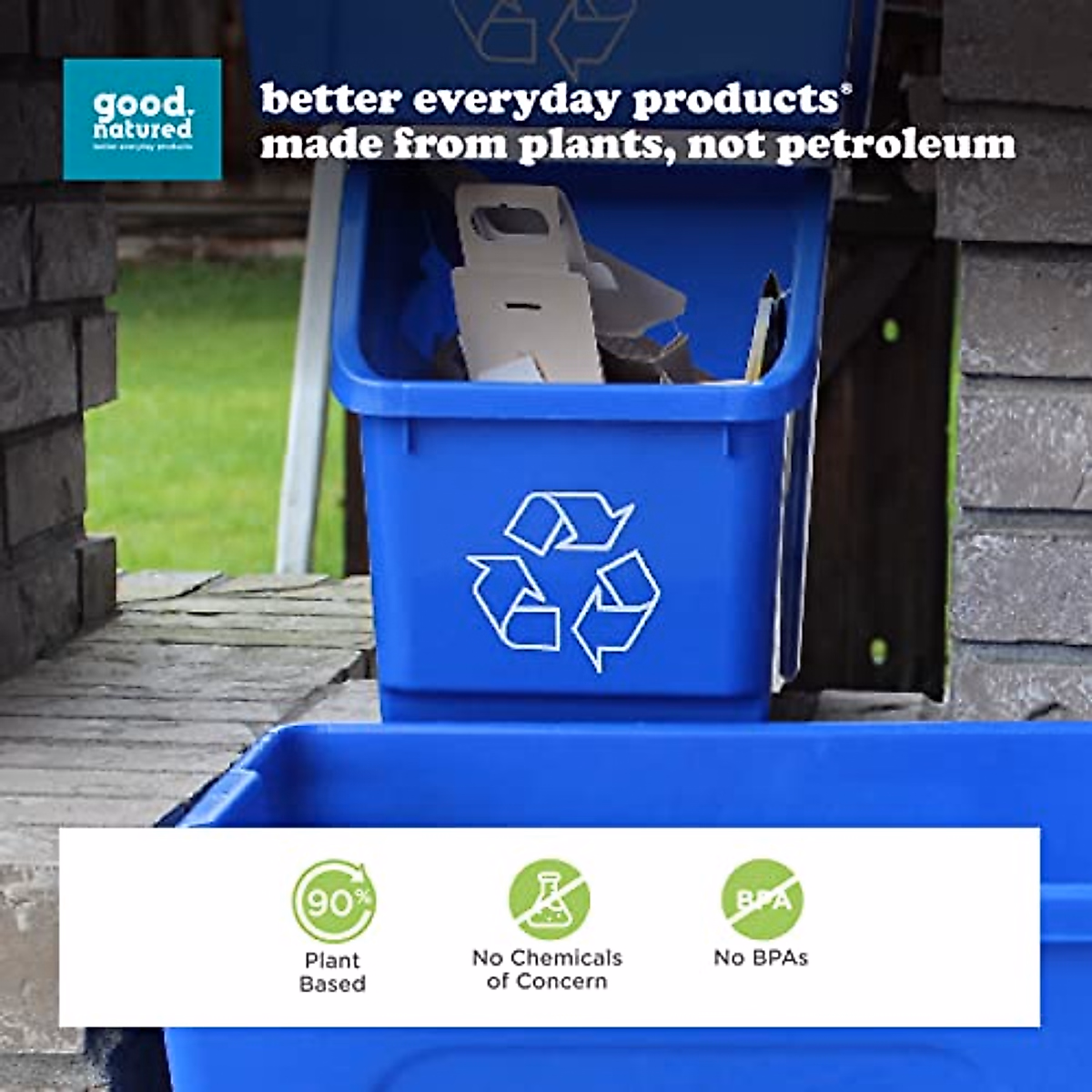 Good Natured Stackable Recycle Bin with Handle, 6 Gallon / 25 Liter - Ideal for Kitchen, Home & Indoor Use - Compact & Small Recycling Bin - Perfect for Recycling Cans, Blue Recycle Bin for Easy Trash Sorting