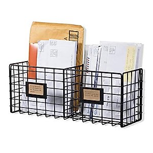 Wall35 Amalfi Wire Basket Desk Organizer, Wall Mount Rustic Decor for Home and Office Organization, Black Magazine Holder