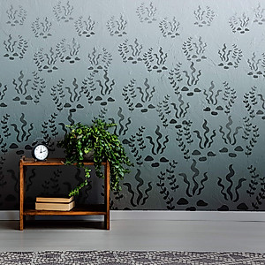 NAKLEO 5 pcs Reusable Plastic Stencils - Seaweed Algae Aquarium - 13.4" to 3.5" - Pattern Children Kids Painting Template Room Decor - Craft DIY Wall Furniture