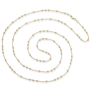 Miabella Italian 18K Yellow or Rose Gold Plated Beaded Ball Rosary Long Wrap Layering Station Chain Necklace for Women, 60" (Yellow-Gold-Plated-Bronze)