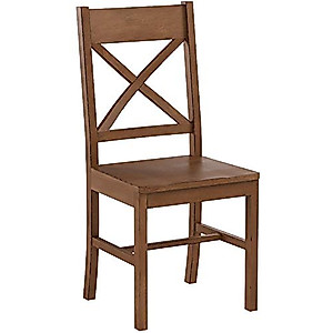 Walker Edison Modern Farmhouse Wood X-Back Armless Dining Chairs Kitchen, Set of 2, Brown