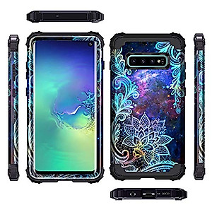 Casetego Compatible with Galaxy S10 Case,Floral Three Layer Heavy Duty Hybrid Sturdy Shockproof Full Body Protective Cover Case for Samsung Galaxy S10,Mandala