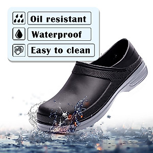 Chef Shoes Men and Women Clogs Zapatos de Cocina para Hombres Kitchen Shoes Nurse Work Shoes Waterproof and Oil-Proof Antiskid Non-Slip Shoe Suitable for Garden Kitchen and Hospital Black