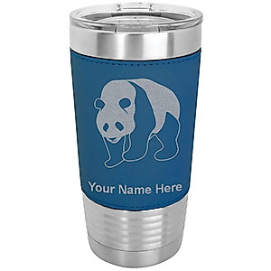 LaserGram 20oz Vacuum Insulated Tumbler Mug, Panda Bear, Personalized Engraving Included (Faux Leather, Blue)