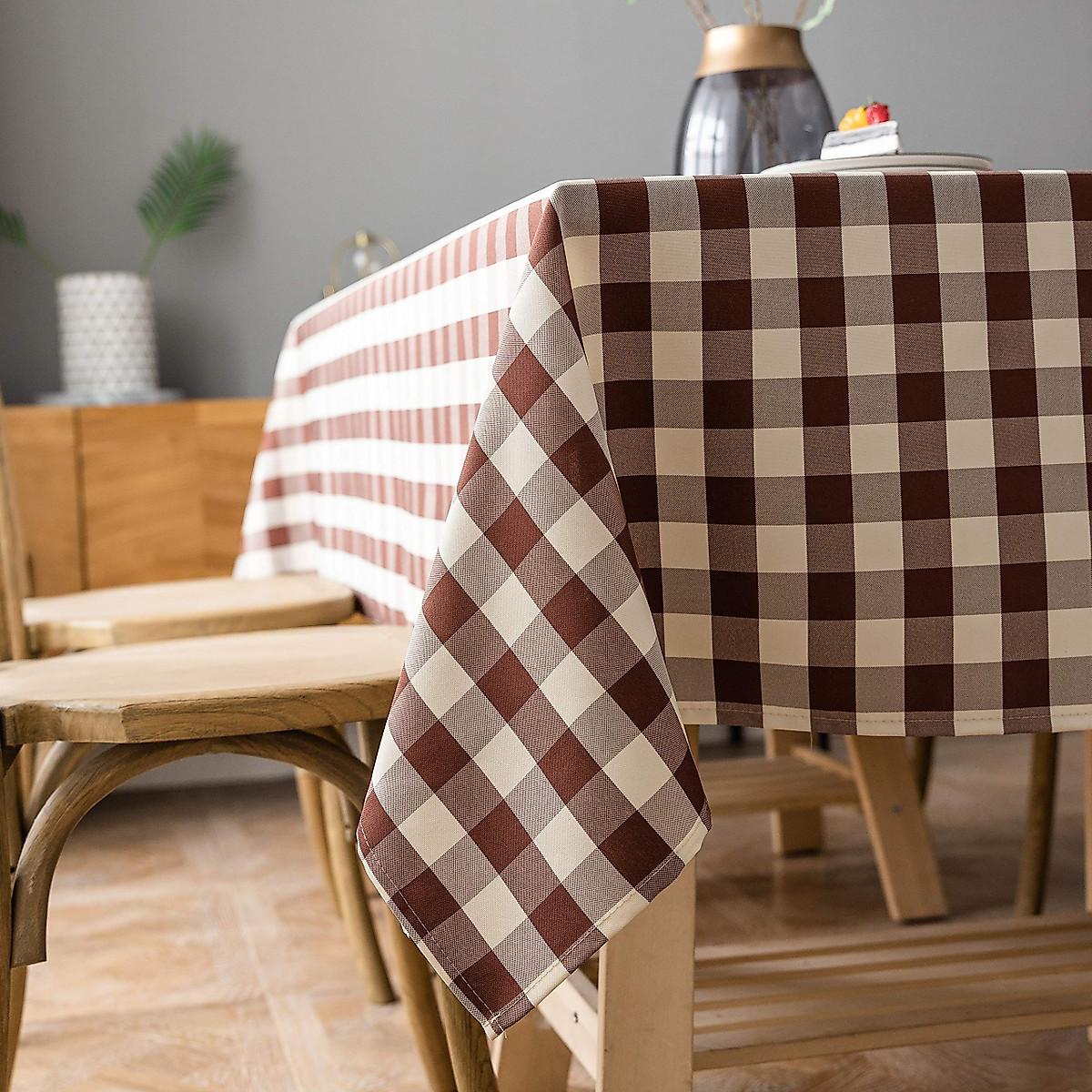 Aquazolax Plaid Graduation Tablecloth Rectangular, Large Checkered Table Cloth for 6ft Long Rectangle Tables, Buffalo Fabric Covers for Dinning/Kitchen, 60x84 inch, Brown