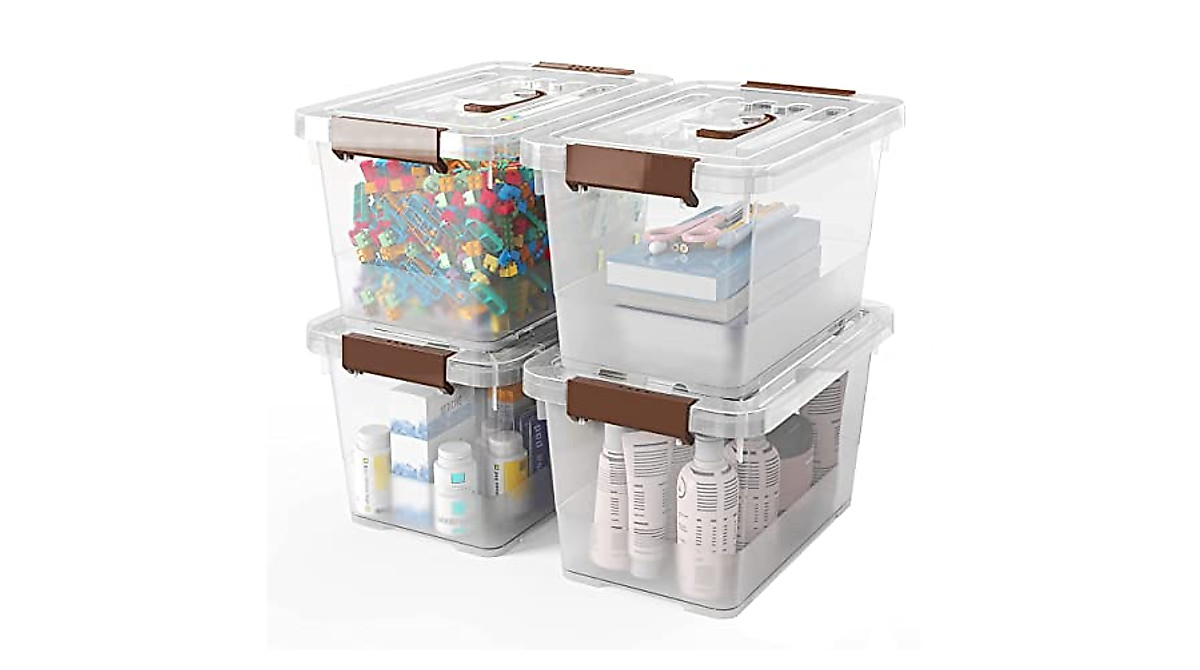 WYT Clear Plastic Storage Bins 3-Pack - Durable & Stackable Organizer