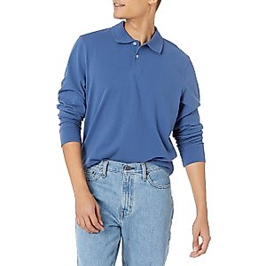 Amazon Essentials Men's Slim-Fit Long-Sleeve Pique Polo, Blue, Large
