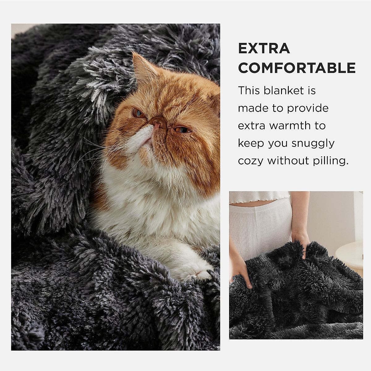 Bedsure Fluffy Tie Dye Black Blankets Queen Size for Bed, Thick Sherpa Faux Fur Fleece Fuzzy Plush Winter Warm Soft Full Queen Blankets, Bedroom Decor Black Gifts Cozy Gifts for Women Men, 90x90