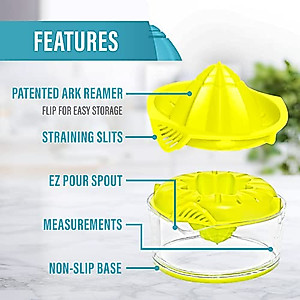 ARK Reamer Lemon Squeezer - Citrus Juicer, BPA-Free, Anti-Slip Hand Press w/Measuring Cup - Easy to Use & Clean Manual Juicers for Fresh Orange or Lime Juice - Kitchen Gadgets