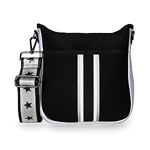 Haute Shore - Jeri Jazz Crossbody Tote, Black W/Black & Silver Stripe