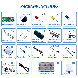 GeeekPi Basic Starter Kit for Raspberry Pi Pico, with Breadboard, I2C 1602 LCD Display Module, 9g Mirco Servo for Raspberry Pi Beginners & Software Engineer