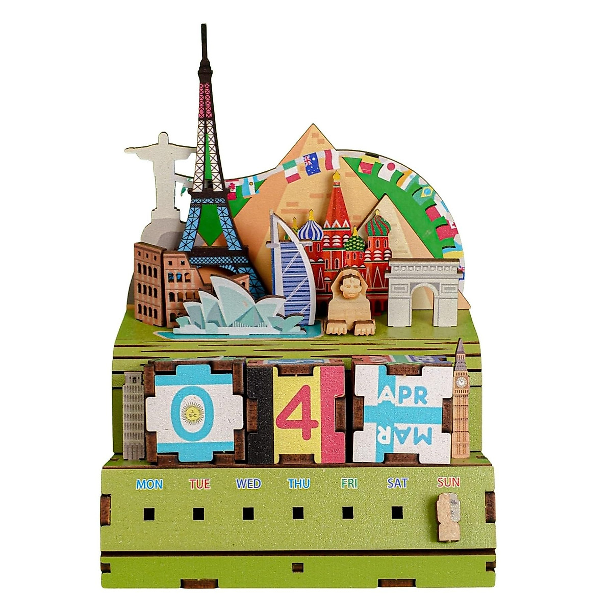 Tonecheer 3D DIY Wooden Yearly Calender, Creative Desk Calender, 3D Puzzle Decorative Calendar, Small Desk Calendar, Table Calendar (World Culture Calendar)