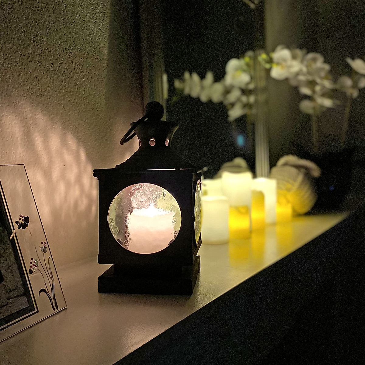 Metal Square Hanging Candle Lantern for Home Living Room Outdoor Outside Garden Yard Patio, Curved Glass Insert