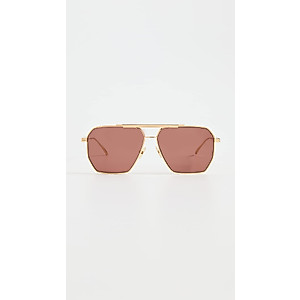 Bottega Veneta Geometric Navigator Sunglasses, Gold/Gold/Brown, One Size