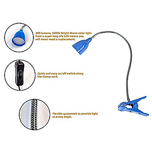 Newhouse Lighting NHCLP-LED-BLU Blue Metal Flexible Clamp-Style LED Goose Neck Desk Lamp in 3000K Warm White Color Temperature with Power Adapter and 6 ft. Power Cord