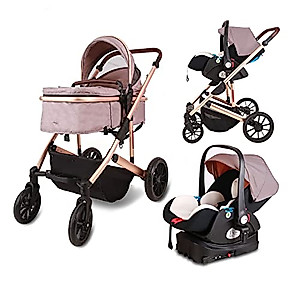 Trenana 5 in 1 Baby Stroller Travel System,Baby Stroller and Car Seat Combo, Includes Quick Folding Aluminium Baby Stroller and Infant Car Seat,High View Modular Stroller with Base(Color:Khaki)