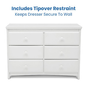 Delta Children Emerson 6 Drawer Dresser with Interlocking Drawers - Greenguard Gold Certified, Bianca White