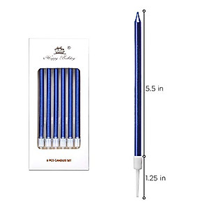 TOYMIS 24 Pieces Metallic Birthday Candles in Holders Tall Birthday Cake Candles Long Thin Cupcake Candles for Birthday Wedding Party Baby Shower Decoration (Blue)