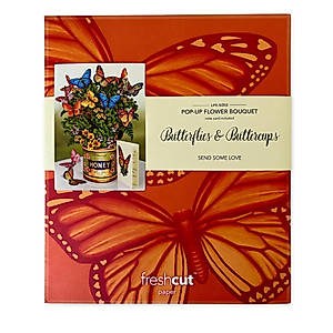 Freshcut Paper Pop Up Cards, Paper Flower Bouquet 3D Popup Greeting Cards with Note Card & Envelope, Birthday Card, Anniversary Card, Get Well Gifts for Women, 12" Butterflies & Buttercups