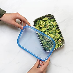 U Konserve Stainless Steel Rectangle Food Storage Bento Box Container, Leak Proof Silicone Lid Dishwasher Safe - Plastic Free, (25oz Cosmice Blue)