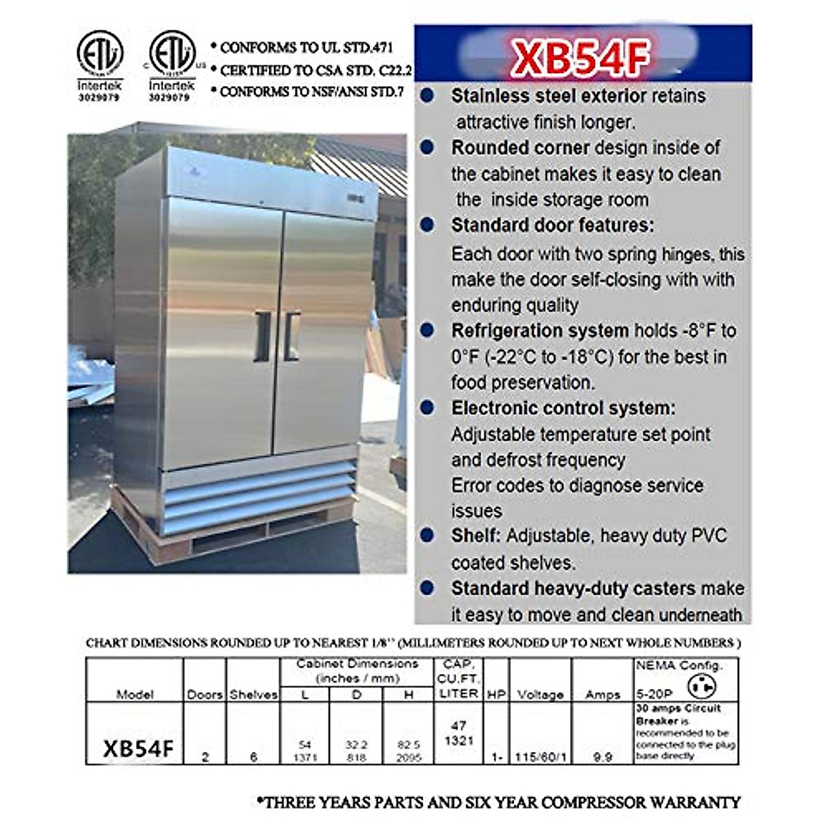 Commercial Freezer 2-Doors Solid Upright Reach in Two Section Stainless Steel NSF 54" Width, Capacity 47Cuft, Restaurant Quality Kitchen -8°F Cold al32Adup1