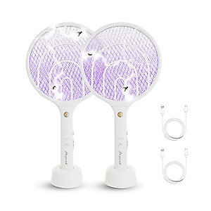 Aspectek 2 Pack Electric Fly Swatter 3000V,2 in 1 Mosquito Zapper, Rechargeable Bug Zapper Racket for Indoor and Outdoor, USB Charging Cable