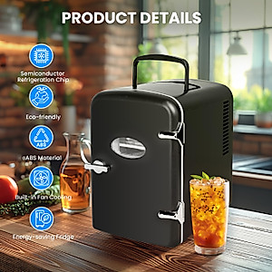 HealSmart Portable Mini Fridge, 4 Liter 6 Can Cooler and Warmer Compact Refrigerators with Observation Window, 100% Freon-Free & Eco Friendly for Drinks, 4L, Black