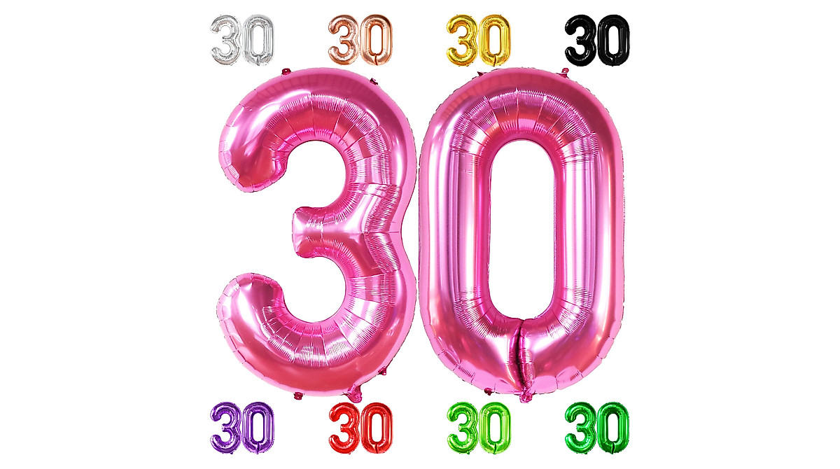 Hot Pink 30 Balloon Numbers - 40" for 30th Birthday Decor
