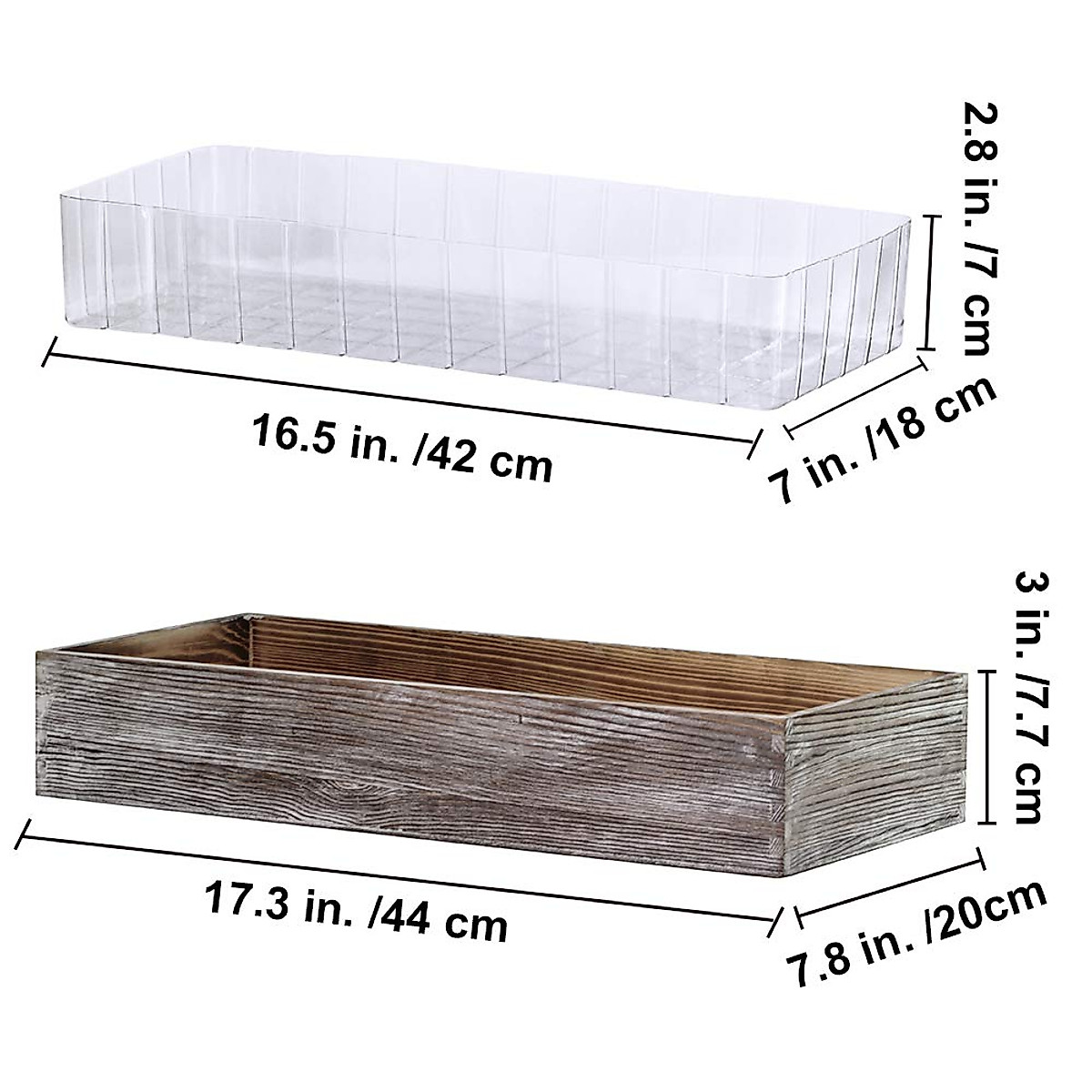 1 Pcs Wood Planter Box Rectangle Whitewashed Wooden Rectangular Planter Decorative Rustic Wooden Box with Inner Plastic Box - 17.3" L x 7.8" W x 3" H Floral Natural Centerpieces Rustic Wedding Decor