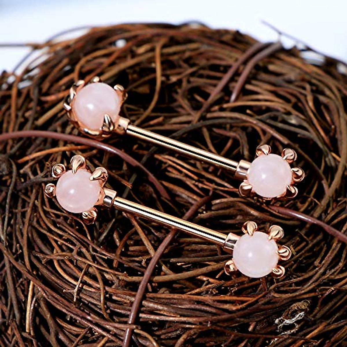 OUFER 14G Nipple Rings, 316L Surgical Steel Nipple Piercing Jewelry, 2PCS Pink Opals Surrounded by Dragon Claws Nipple Barbell Piercing Jewelry