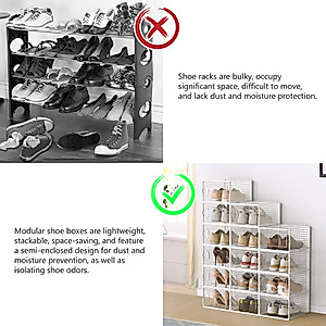 Fkprorjv 12 Pack Large Shoe Storage Box Organizer for Closet, Versatile Clear Plastic Stackable Sneaker Shoe Rack Containers Bins Holders, Portable Closet Organizers and Storage, White