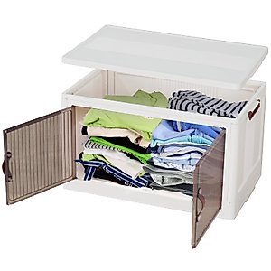 Auzfy Collapsible Storage Bins with Lids and Wheels,13 Gal Cube Stackable and Foldable Plastic Storage Box Containers with 2 Transparent Doors, Container System for Organization and Storage(1 Pack)