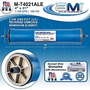 APPLIED MEMBRANES INC. 4" x 21" Low Pressure Reverse Osmosis Membrane Element for RO Tap Water Treatment System | 1,148 GPD @ 150 psi Low Energy | M-T4021ALE
