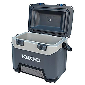 Igloo BMX 25 Quart Cooler with Cool Riser Technology, Fish Ruler, and Tie-Down Points - 11.29 Pounds - Carbonite Gray and Blue