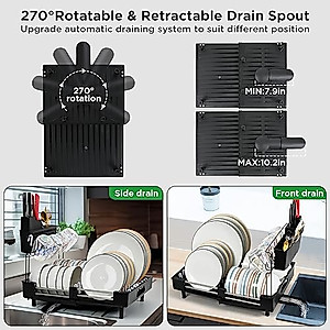 Ollieroo Dish Drying Rack, Rustproof Dish Racks for Kitchen Counter with Removable Utensil Holder,Knife Slots and Cups Holder,Large Capacity Drying Rack for Storage Plates Bowls Cups Utensil(Black)