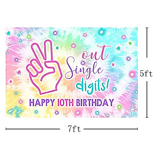 MEHOFOND 7x5ft Girl Happy 10th Birthday Out Single Digits Backdrop for Tie Dye Rainbow It's My 10 Years Old Bday Background Decorations Banner Photo Booth Props