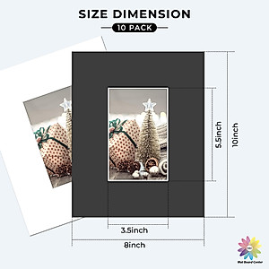 Mat Board Center, 10 Pack Pre-Cut 8x10 Picture Mats for 4x6 Photos/Prints - Acid Free, Bevel Cut, White Core, 4-Ply Thickness (White & Black)