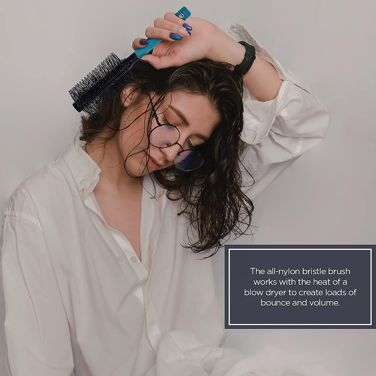 Spornette Double Stranded XL Round Brush, Nylon Bristles - Round Brush for Straightening, Anti-Frizz, Detangling, Volumizing - Styling for Wavy & Curly, Medium & Long Hair Lengths (2.25 Inches)