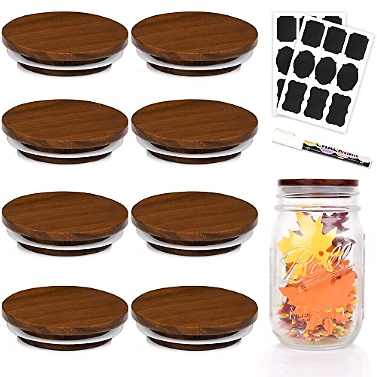 Wooden Mason Jar Lids Regular Mouth Storage Canning Jar Lids, CNVOILA 8 Pack Lids for Regular Mouth Mason Jar