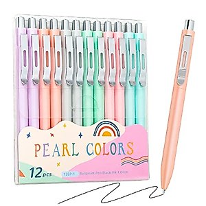 Yuimion 12Pcs Ballpoint Pen Retractable Pens Comfortable Writing Pens Gift Pens for Journaling Black Ink Medium Point 1.0 mm for school and office supplies