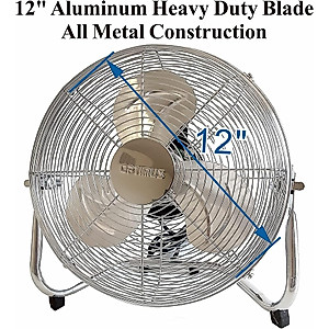 Optimus F-4122 F-4122 3-Speed 40-Watt 12-In. Industrial-Grade High-Velocity Floor Fan