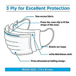 Case-Mate Disposable 3 Ply Face Mask, 50 Count (Pack of 1)