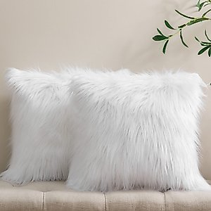 Phantoscope Pack of 2 Faux Fur Solid Throw Decorative Pillow Cover Cushion Covers Luxury Soft Decorative Pillowcase Fuzzy Pillow Covers for Bed/Couch, White 18 x 18 Inches