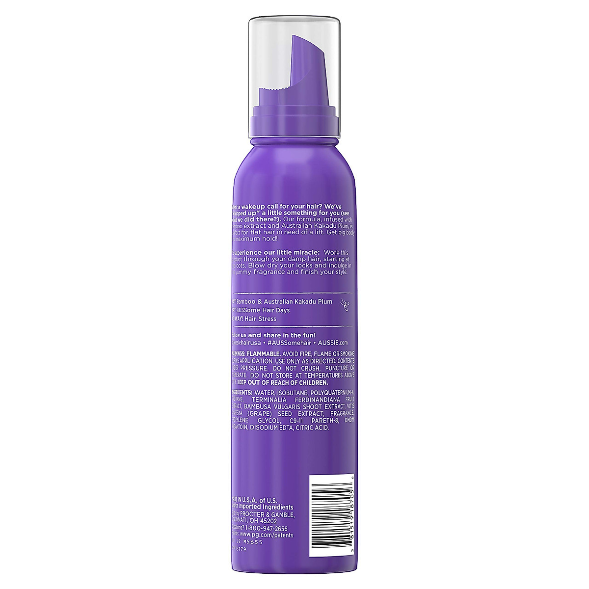 Aussie Headstrong Volume With Bamboo & Kakadu Plum Mousse, 6.0 Fl oz, 4.669 Fl oz