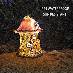 Trasfit Fairy Garden Statue House Figurine, Lovely Purple Flowers Tree House with Solar LED Lights for Indoor Outdoor Patio Yard Lawn Ornaments Gift (Purple Flowers Tree House)