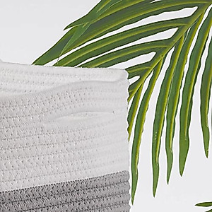 Goodpick Woven Rope Storage Basket, Soft Baby Nursery Storage Basket for Books, Toys, Towels, Magazines, Rectangle Shelf Basket for Bedroom, Closet, Living Room, 15 x 10 x 9 inches, Grey