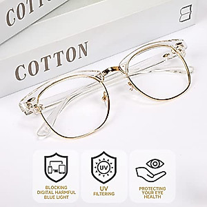 Nipukt Eyewear Frames, Blue Light Glasses Lightweight, Computer Gaming/Phones/TV Glasses, Office/Outdoor Glasses for Women or Men, Anti Eyestrain Glasses, Clear Gold Frame
