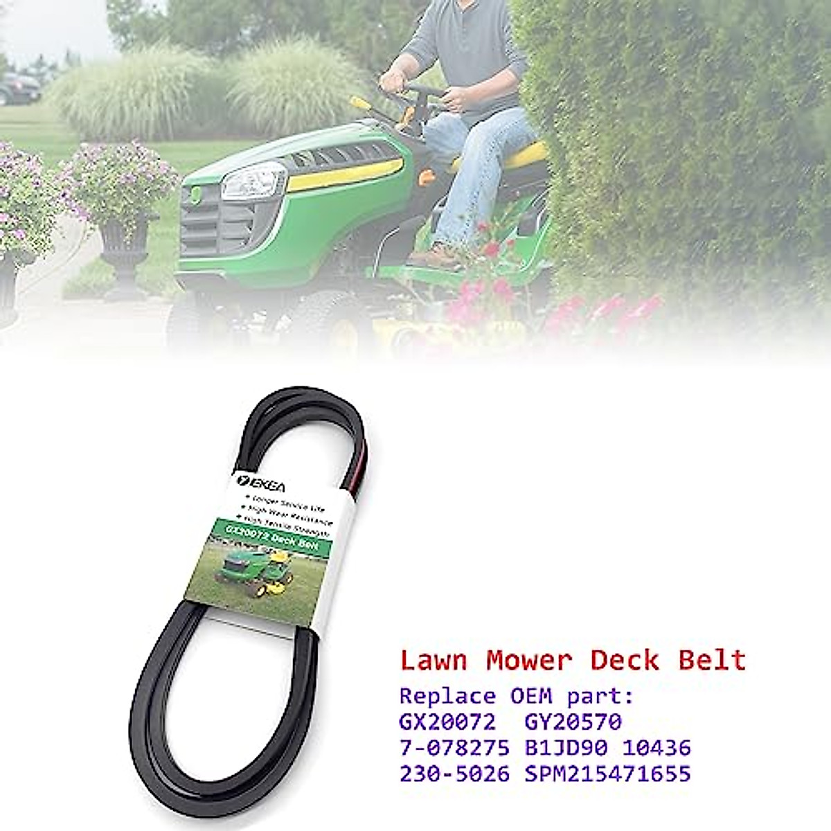 Yiekea GX20072 Deck Belt (1/2" x104") for John Deere 42 inch Mower Deck, D100 D110 D120 D130 LA105 LA115 L100 L110 L130 L1742 Riding Lawn Mowers Replaces GY20570