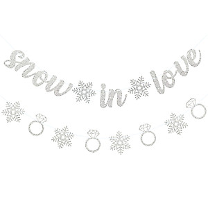 VILIFEVER 2 Pieces Snow in Love Banner Winter Bridal Shower Decorations, Glitter Silver Snowflake Ring Garland for Winter Snow Theme Wedding Engagement Party Decorations