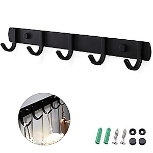 Ihomepark Coat Hooks Wall Mounted, Heavy Duty Metal 5 Coat Hanger Rack for Coat Hat Towel Purse Robes Keys Mudroom Bathroom Entryway (1 Pack, Black)